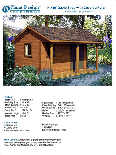 14' X 16' Storage Shed Plans, Backyard Cabin or Cottage Building, # P5 ...