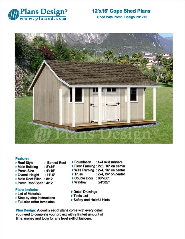 16x12 Floor Plan Pool House 16' X 12' Cabin Shed Covered Porch Plans