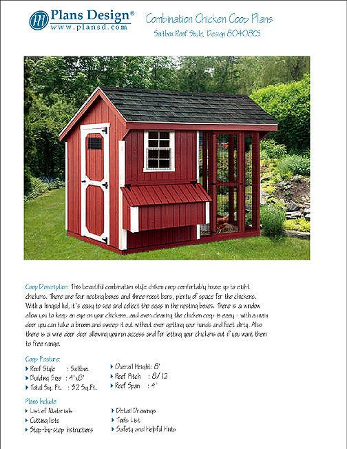4' x 8' Combination Saltbox Chicken Coop Plans, Material List Included ...
